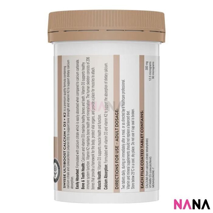 Swisse Ultiboost Calcium + D3 + K2 60 Tablets – NANA MALL